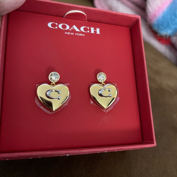 Coach | Jewelry | Brand New Coach Signature Heart Drop Earrings Gold ...